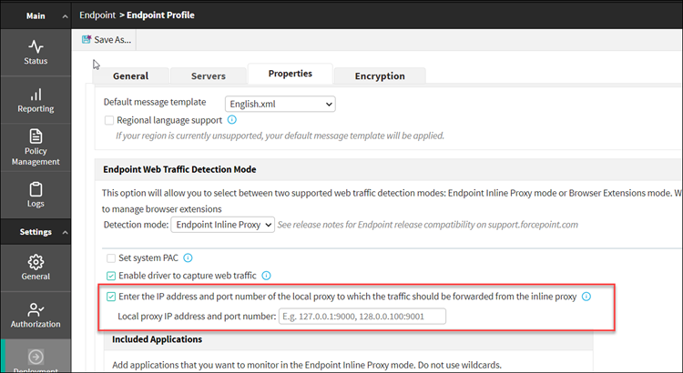 Endpoint profile: Properties tab